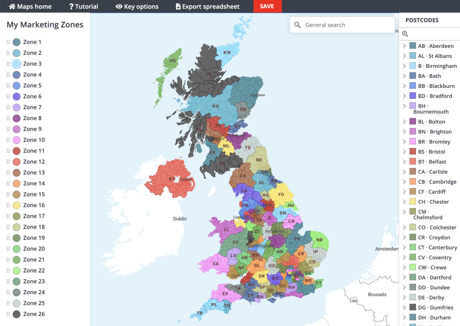 Postcodes map editor screen – Maproom