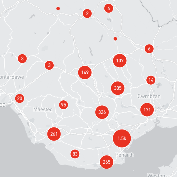 Example of a map created with the Bulk Postcodes Plotter – Maproom