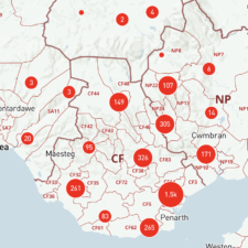Example of a map created with the Bulk Postcodes Plotter – Maproom