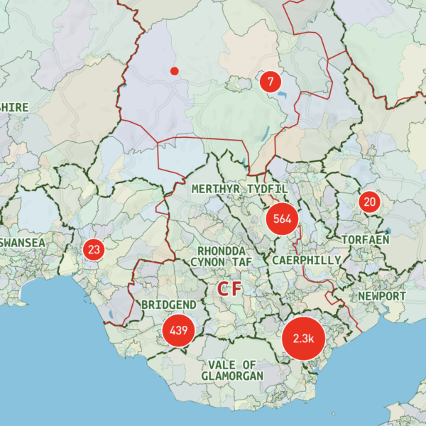 Example of a map created with the Bulk Postcodes Plotter – Maproom
